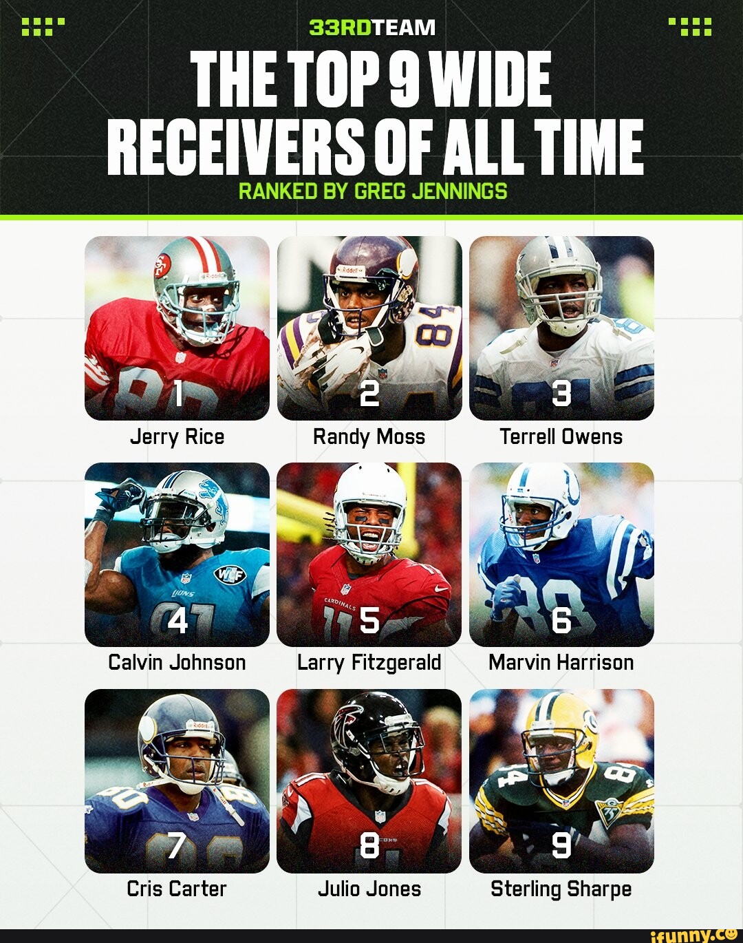 TEAM THE TOP 9 WIDE REGEIVERS OF ALL TIME RANKED BY GREG JENNINGS Jerry ...