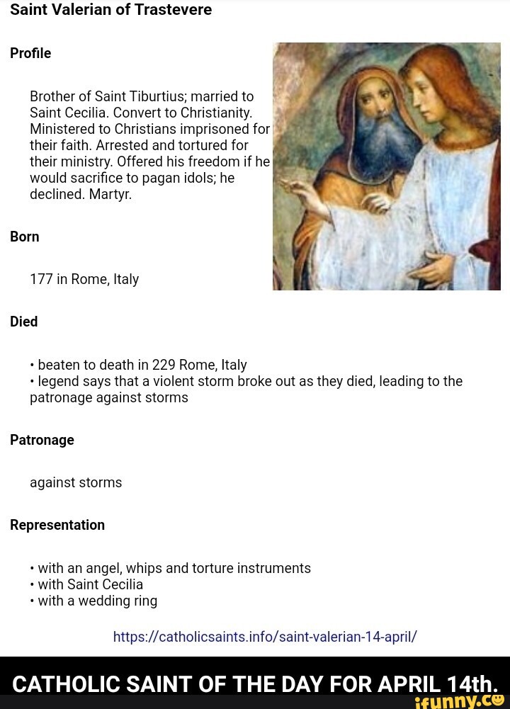 Saint Valerian of Trastevere Profile Brother of Saint Tiburtius ...