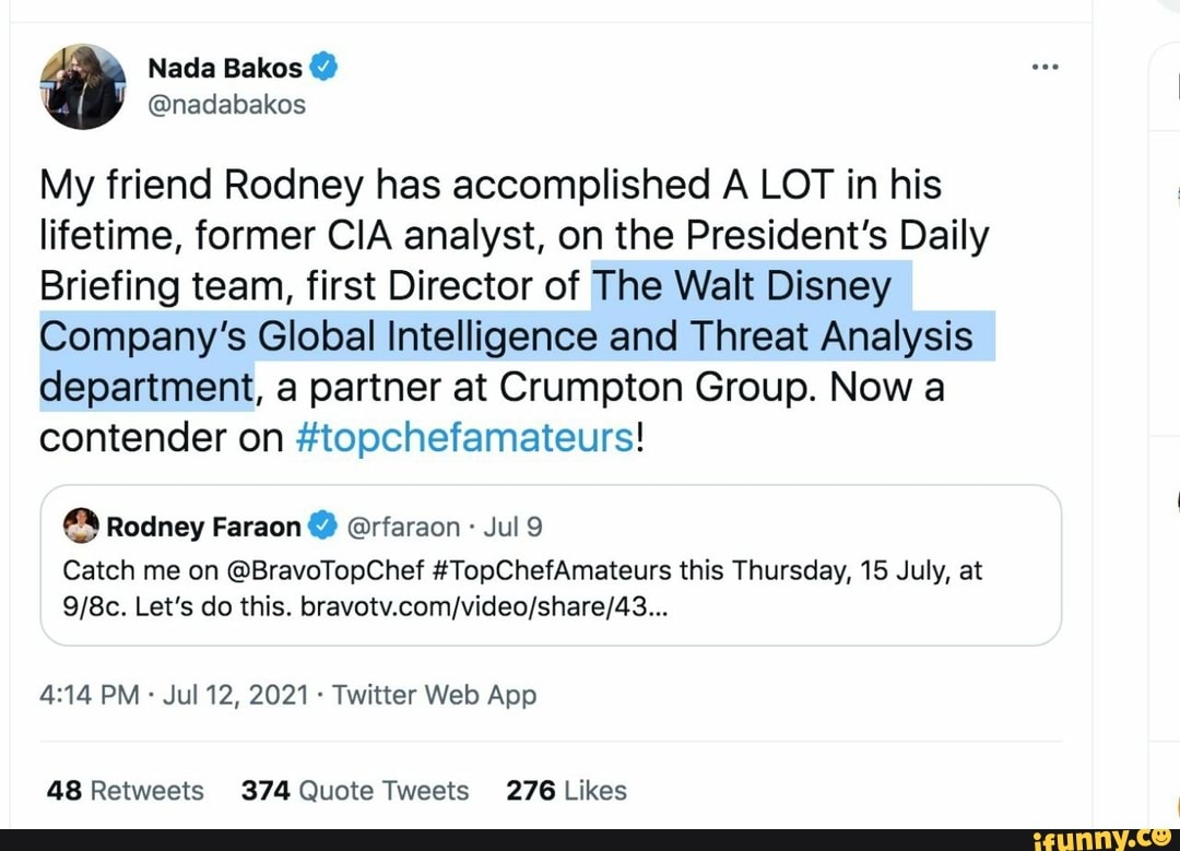 Nada Bakos @ @nadabakos My friend Rodney has accomplished A LOT in his ...
