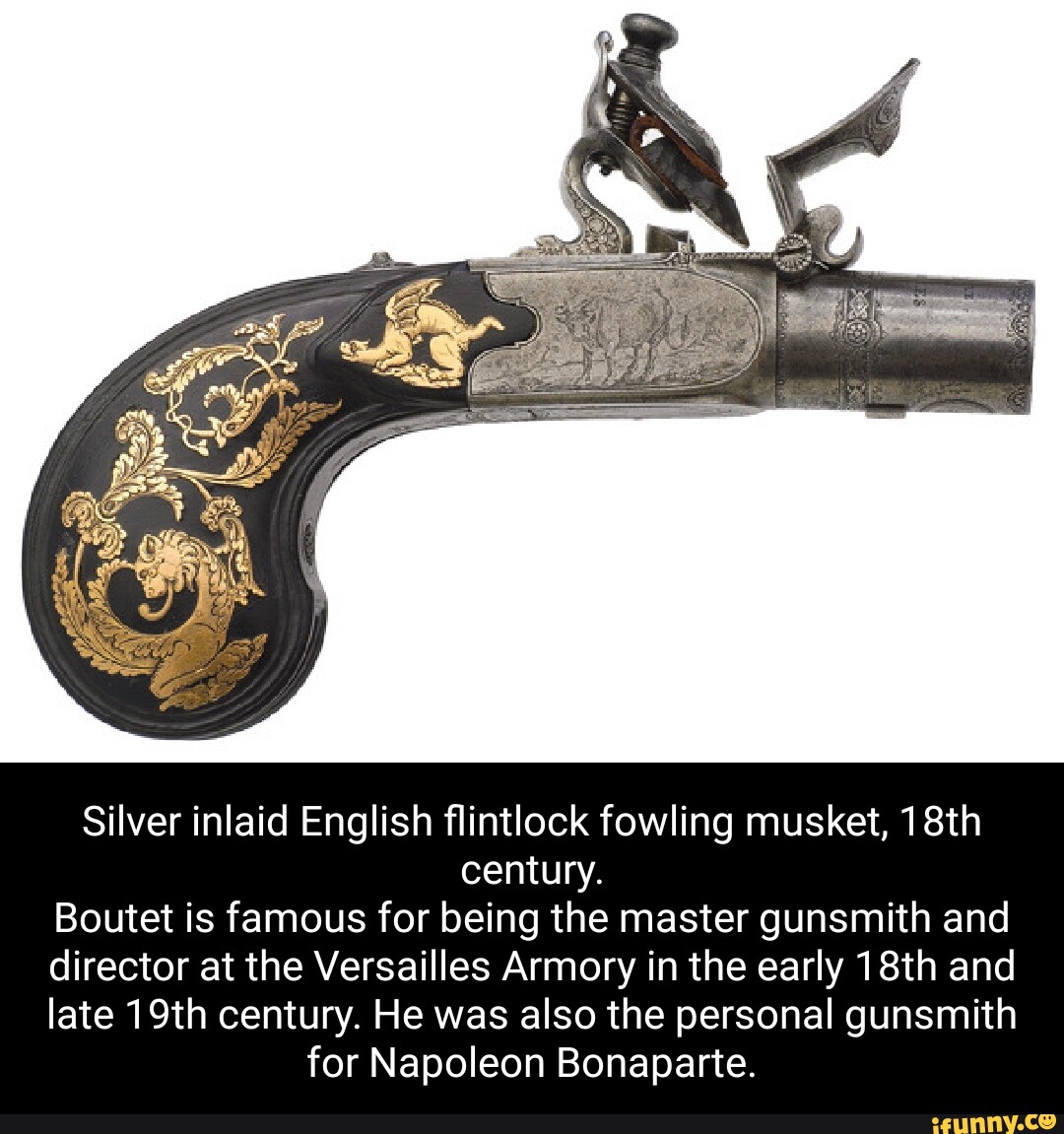 Silver inlaid English flintlock fowling musket, 18th century. Boutet is ...