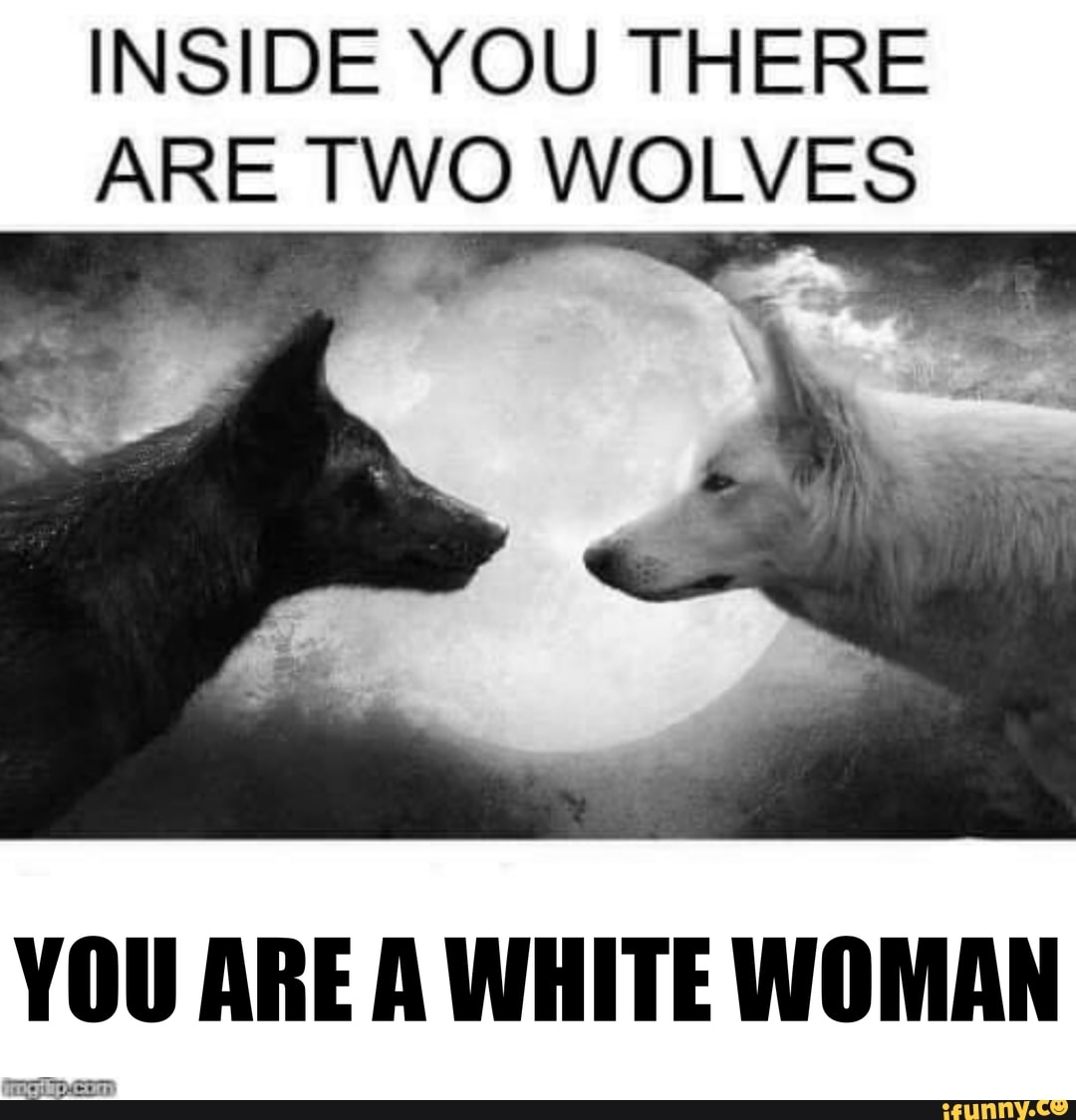 INSIDE YOU THERE ARE TWO WOLVES YOU ARE A WHITE WOMAN - iFunny