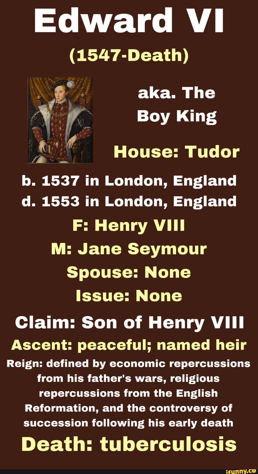Edward VI (1547-Death) aka. The I Boy King House: Tudor b. 1537 in ...