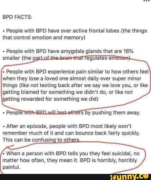 BPD FACTS: + People with BPD have over active frontal lobes (the things ...