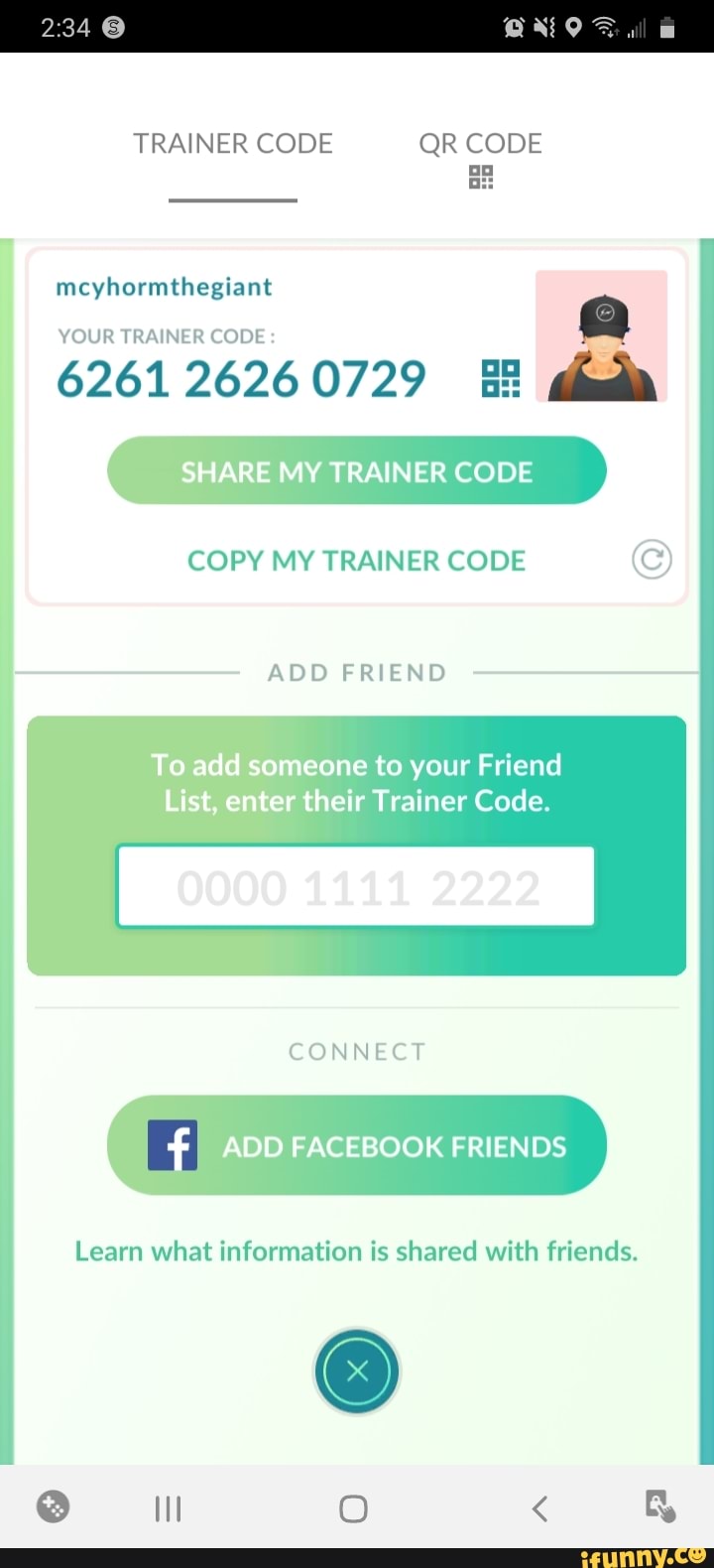 All TRAINER CODE QR CODE mcyhormthegiant YOUR TRAINER CODE : 6261 ...
