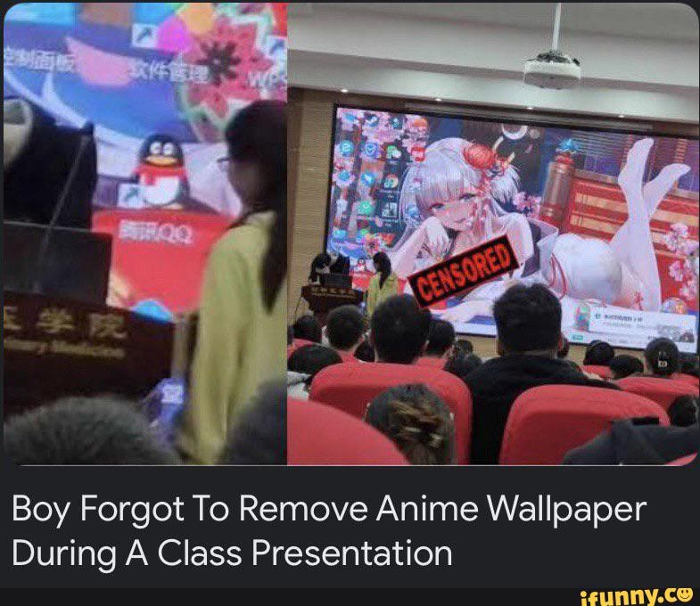 Boy Forgot To Remove Anime Wallpaper During A Class Presentation - iFunny