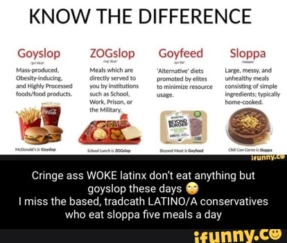 KNOW THE DIFFERENCE Goyslop ZOGslop Goyfeed Sloppa Cringe ass WOKE ...