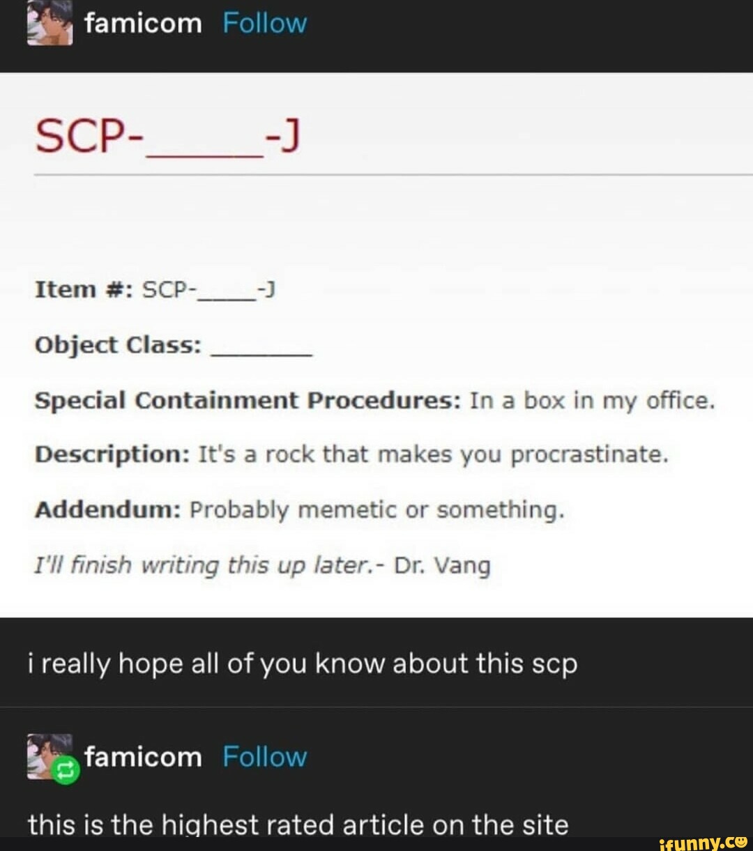Famicom SCP- Item SEP-__ Object Class: Special Containment Procedures ...