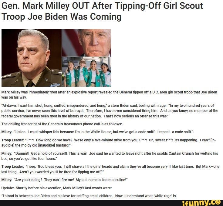 Gen. Mark Milley OUT After Tipping-Off Girl Scout Troop Joe Biden Was ...