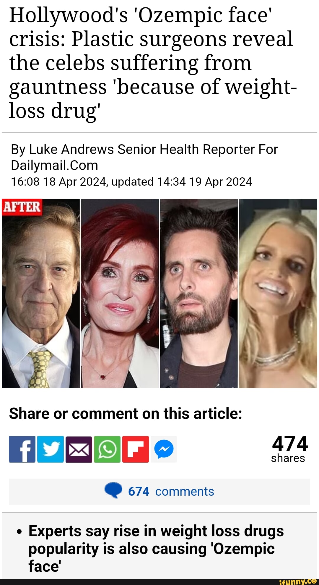 Hollywood's 'Ozempic face' crisis: Plastic surgeons reveal the celebs ...