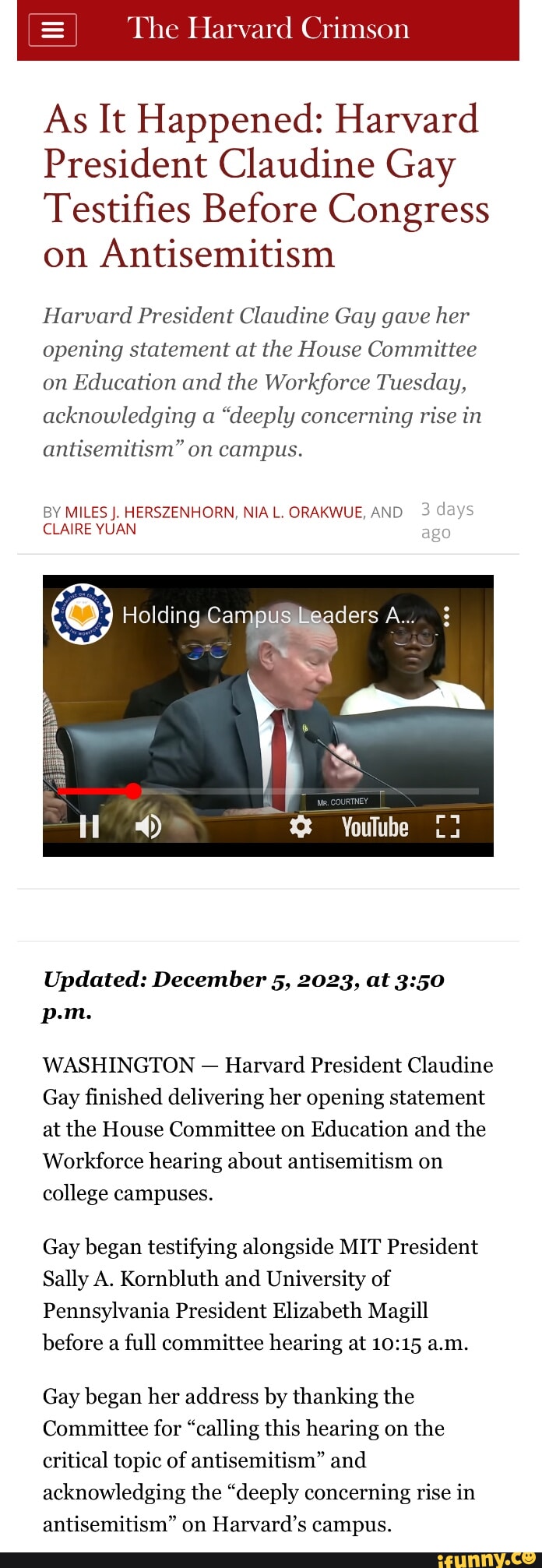 The Harvard Crimson As It Happened: Harvard President Claudine Gay ...