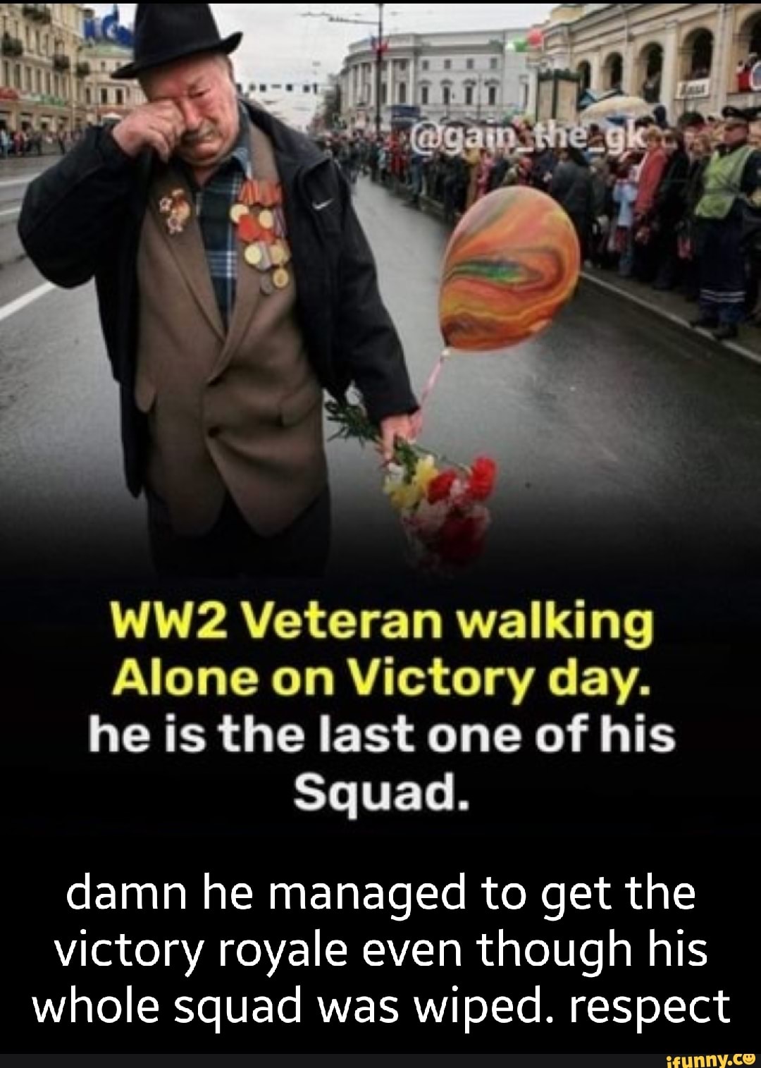 Veteran walking Alone on Victory day. he is the last one of his Squad ...