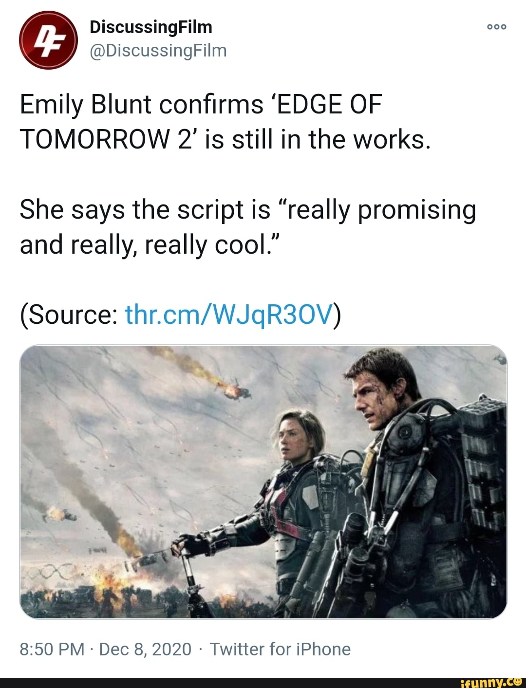 Discussing ia DiscussingFilm Emily Blunt confirms 'EDGE OF TOMORROW 2 ...