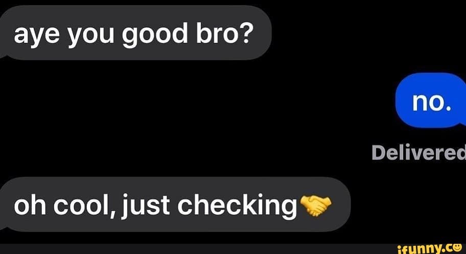 Aye you good bro? no. Deliverec oh cool, just checking - iFunny