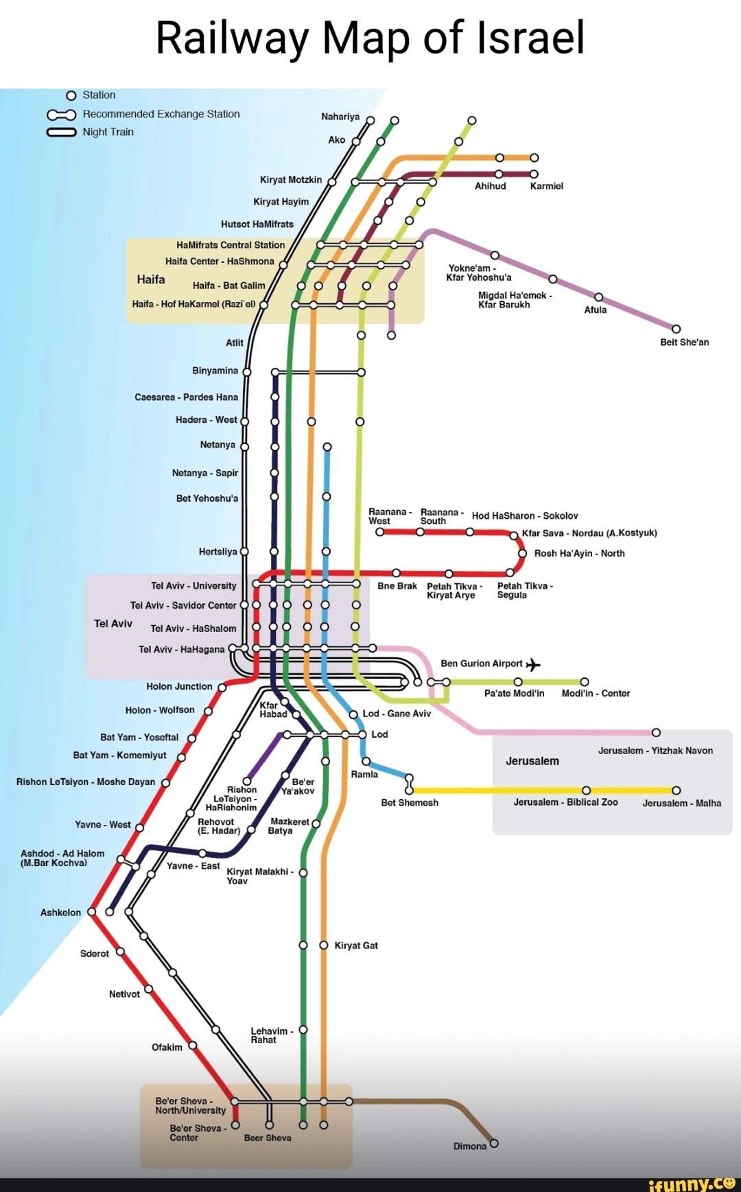 Railway Map of Israel CH Night Train WY Haifa - Hof HaKarmel (Razied ...
