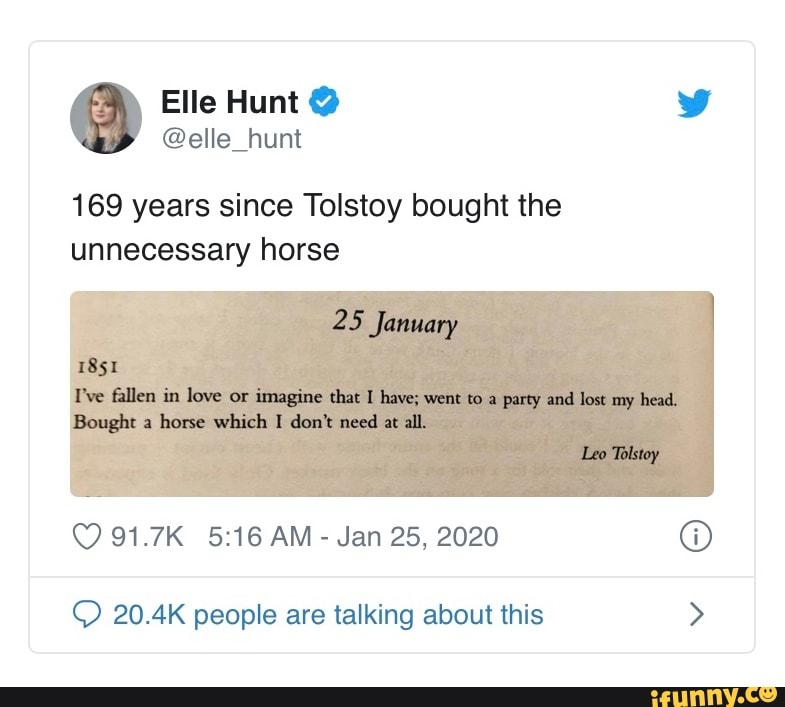 A Elle Hunt Y y @elle_hunt 169 years since Tolstoy bought the ...