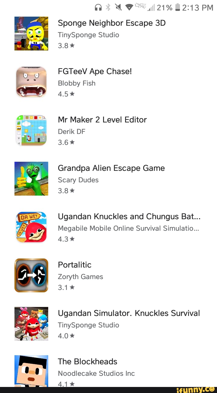 Sponge Neighbor Escape 3D TinySponge Ugandan Knuckles and Chungus Bat ...