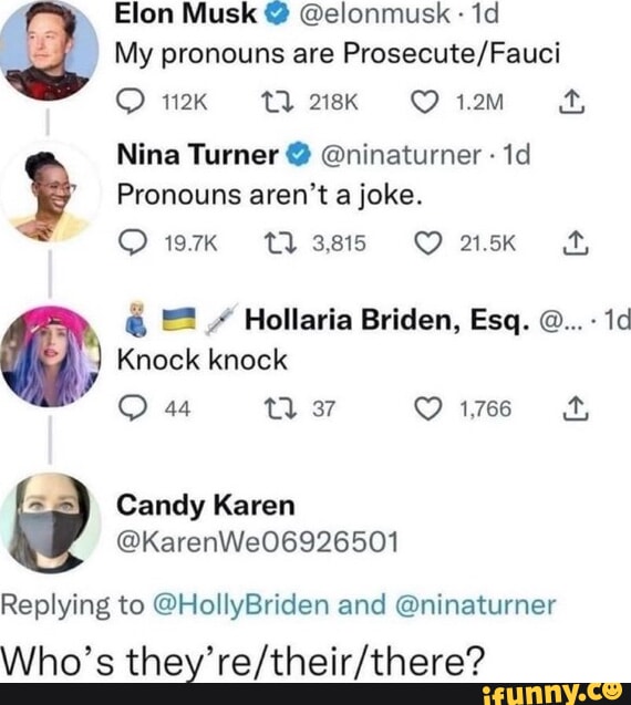 Elon Musk @ @elonmusk My pronouns are Om Nina Turner @ @ninaturner id ...