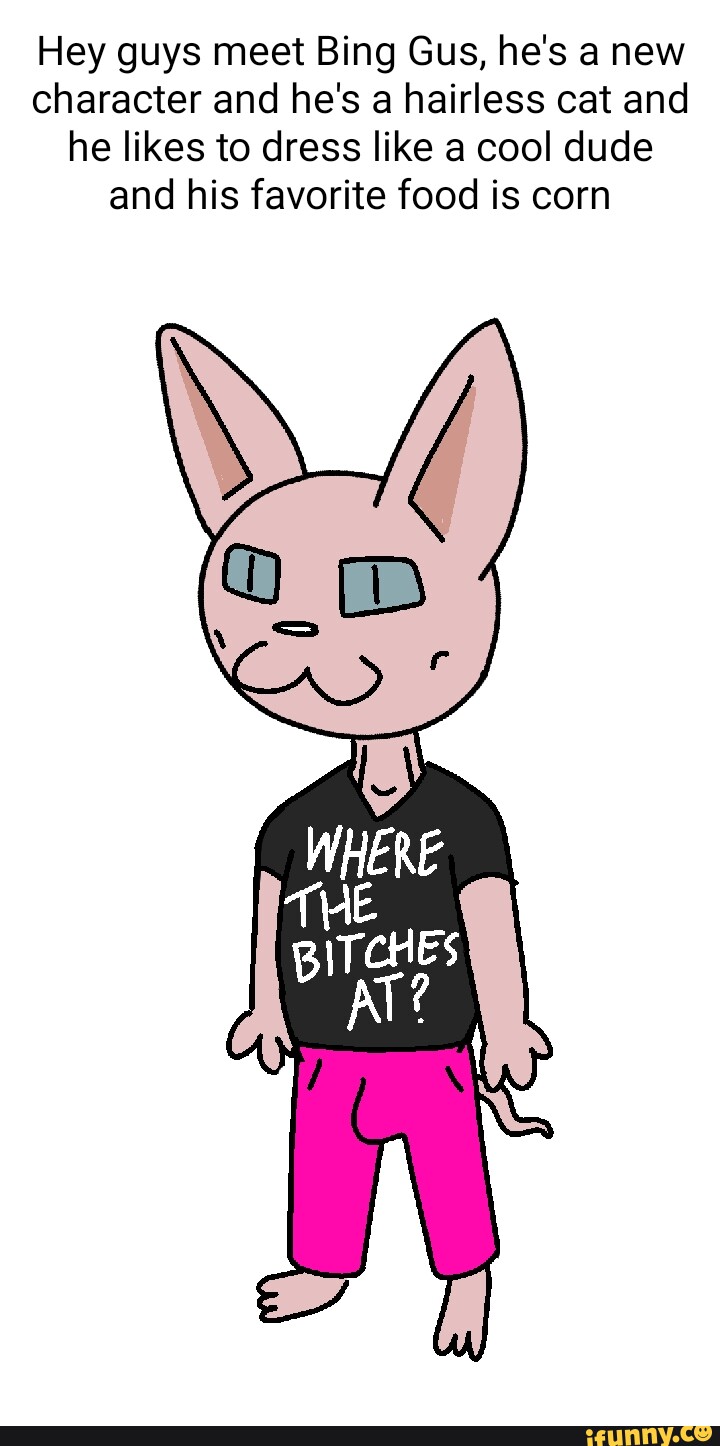 Hey guys meet Bing Gus, he's a new character and he's a hairless cat ...