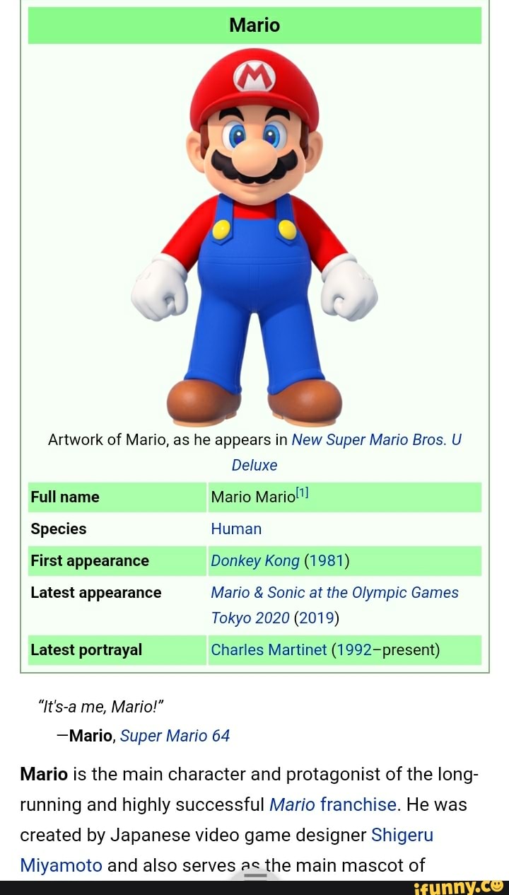 Mario Artwork of Mario, as he appears in New Super Mario Bros. U Full ...