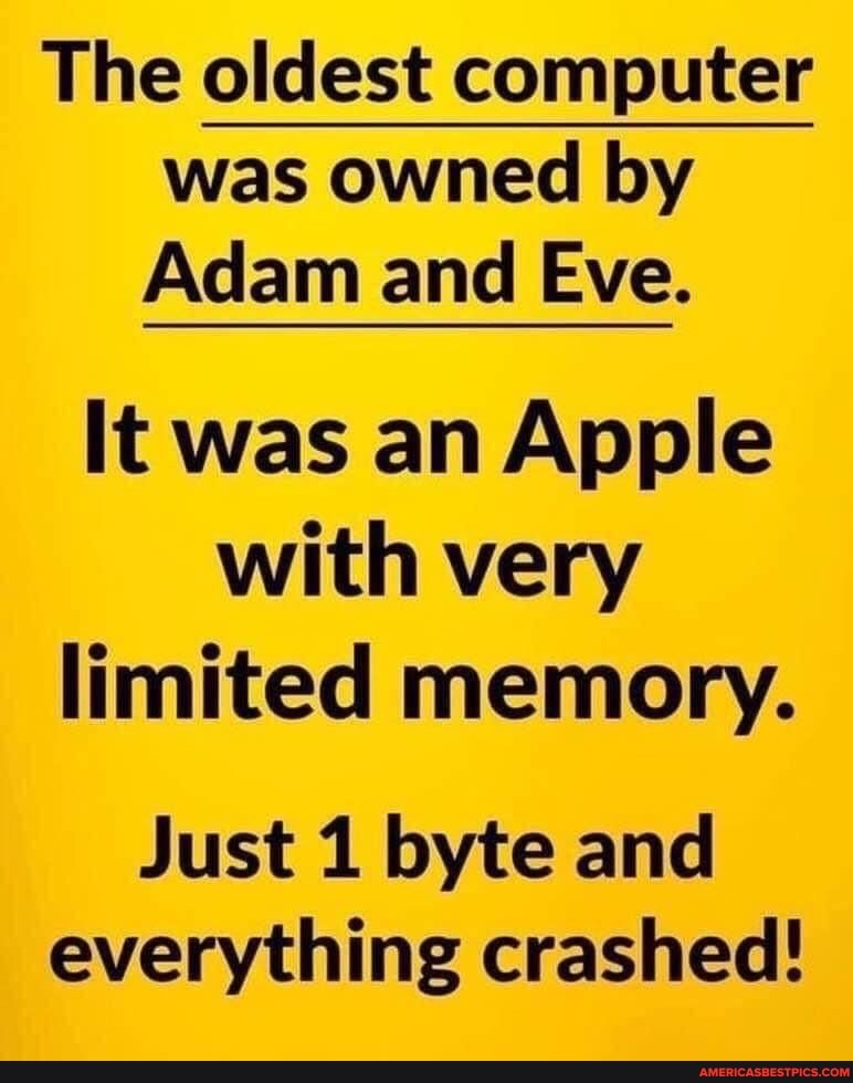 The oldest computer was owned by Adam and Eve. It was an Apple with ...