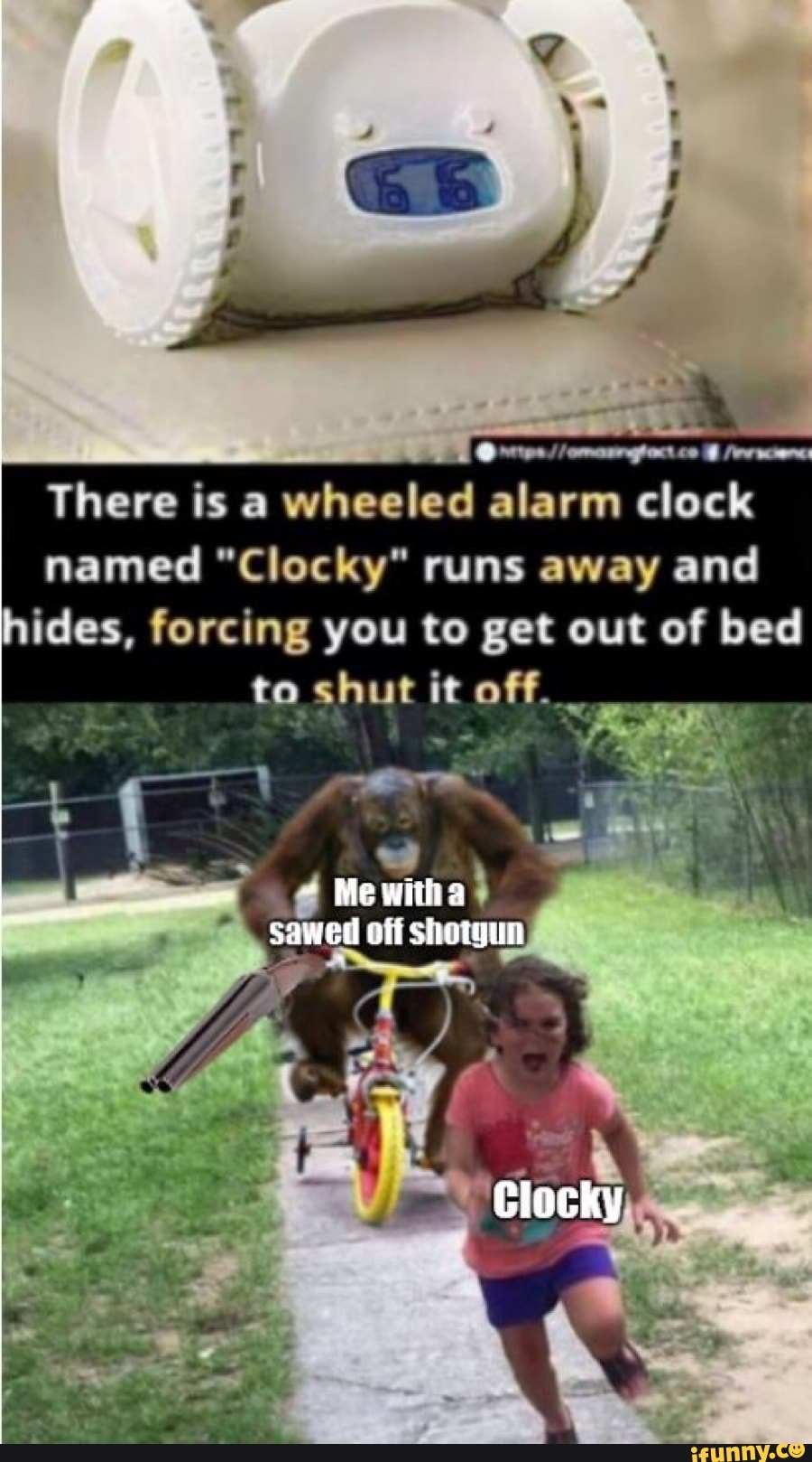 There is a wheeled alarm clock named "Clocky" runs away and hides ...