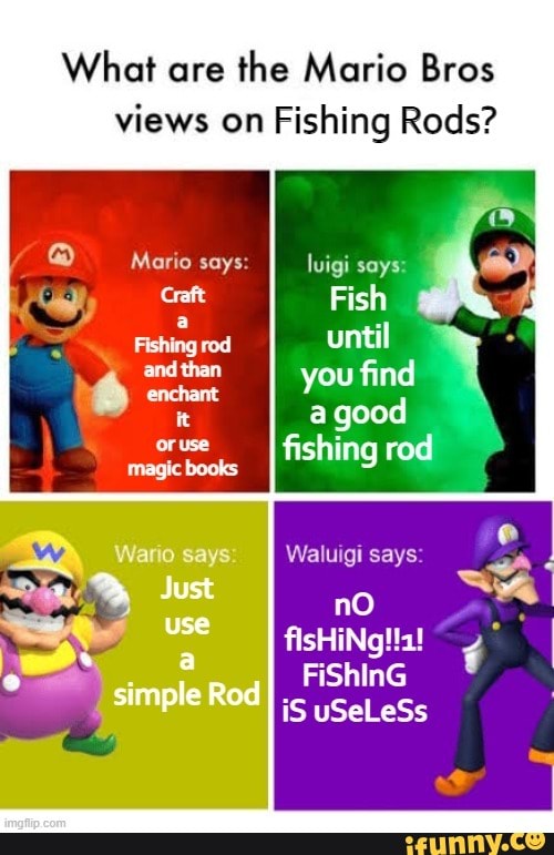 Whet are the Mario Bros Mario says: Fishing and than enchant oruse ...