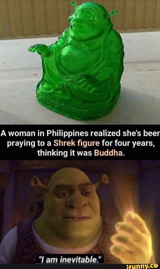 Meme - A woman in Philippines realized she's beer praying to a Shrek ...