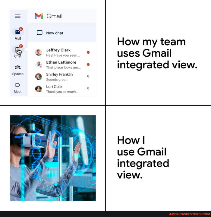 Gmail New chat Jeffrey Clark Hey! Have you seen. Ethan Lattimore That ...