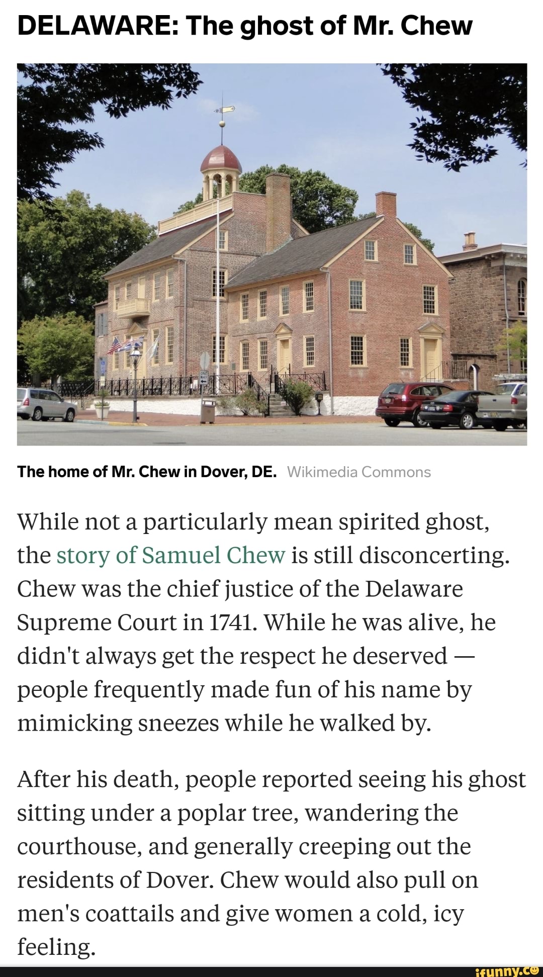 DELAWARE: The ghost of Mr. Chew The home of Mr. Chew in Dover, DE ...