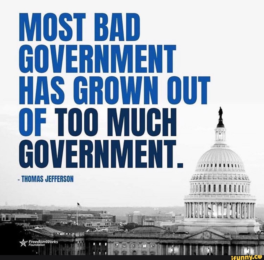 MOST BAD GOVERNMENT HAS GROWN OUT OF TOO MUCH GOVERNMENT. - THOMAS ...