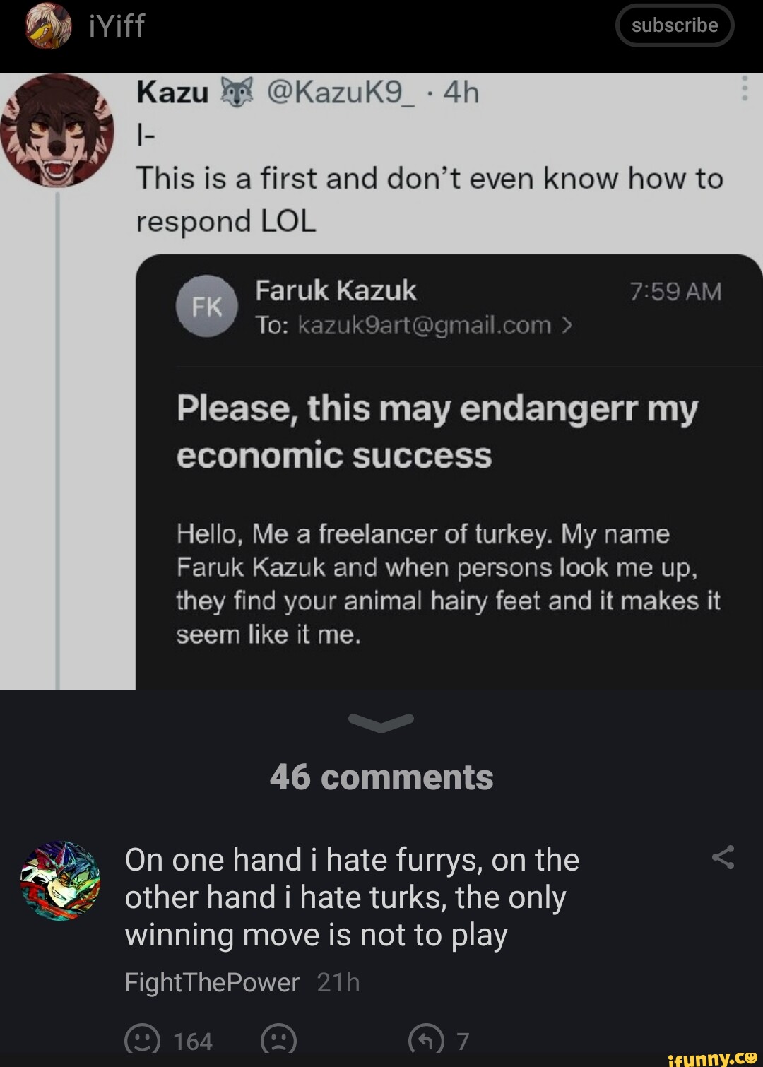 IYiff subscribe Kazu @Kazuk9_- This is a first and don't even know how ...