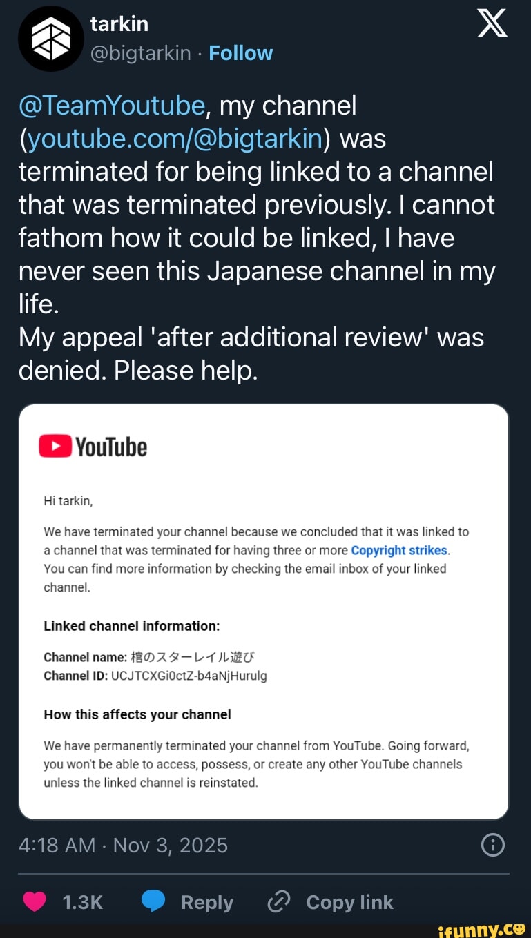 Tarkin S @bigtarkin - Follow @Te my channel was terminated for being ...