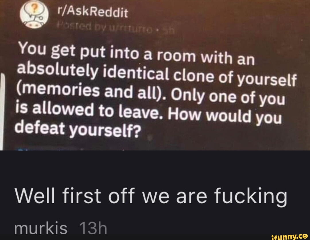 You get put into a room with an absolutely identical clone of yourself ...
