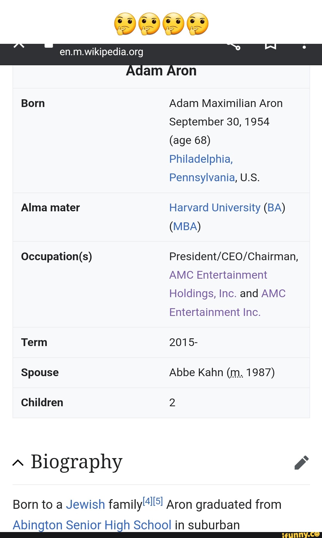 POOS Born Adam Maximilian Aron September 30, 1954 (age 68) Philadelphia ...