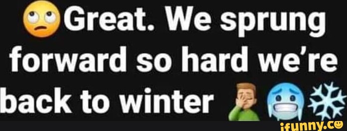 Great. We sprung forward so hard we're back to winter - iFunny