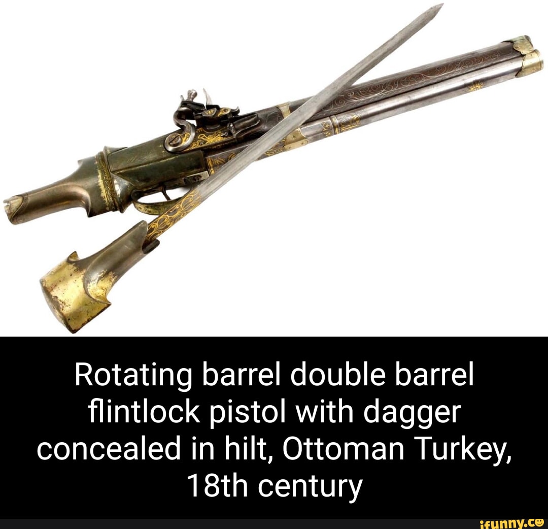 Rotating barrel double barrel flintlock pistol with dagger concealed in ...