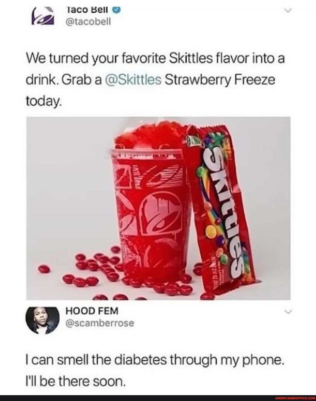 😂😂 - ~ Taco Bell @tacobell We turned your favorite Skittles flavor into ...