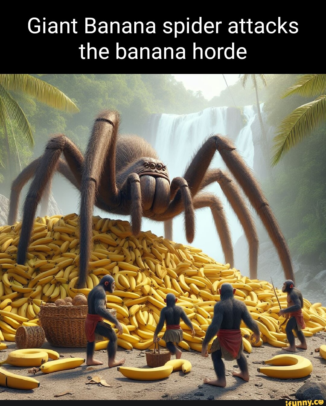 Giant Banana spider attacks the banana horde - iFunny