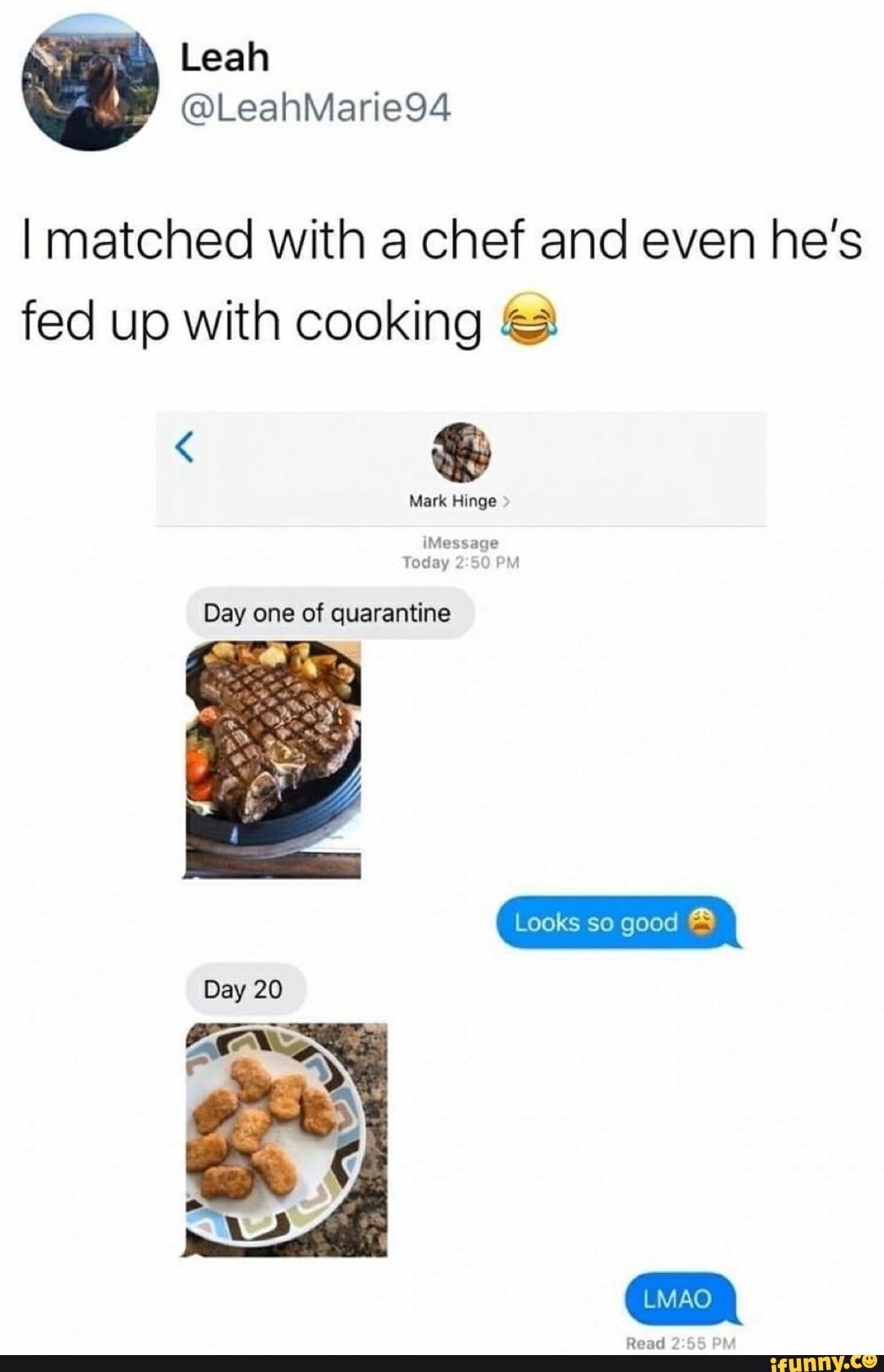 Leah @LeahMarie94 I matched with a chef and even he's fed up with ...