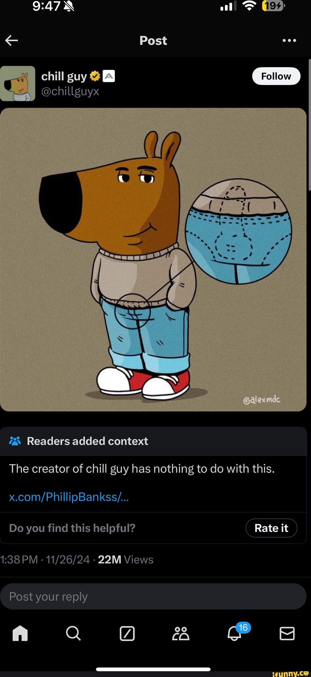 Al Post I chill guy @ @chillguyx Readers added context The creator of ...