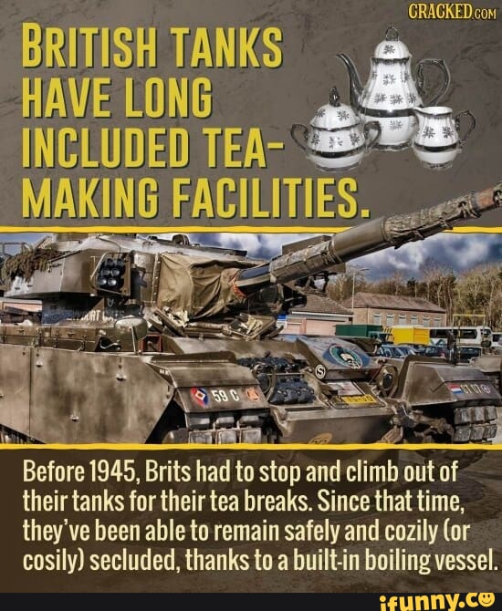 BRITISH TANKS HAVE LONG INCLUDED TEA- MAKING FACILITIES. Before 1945 ...