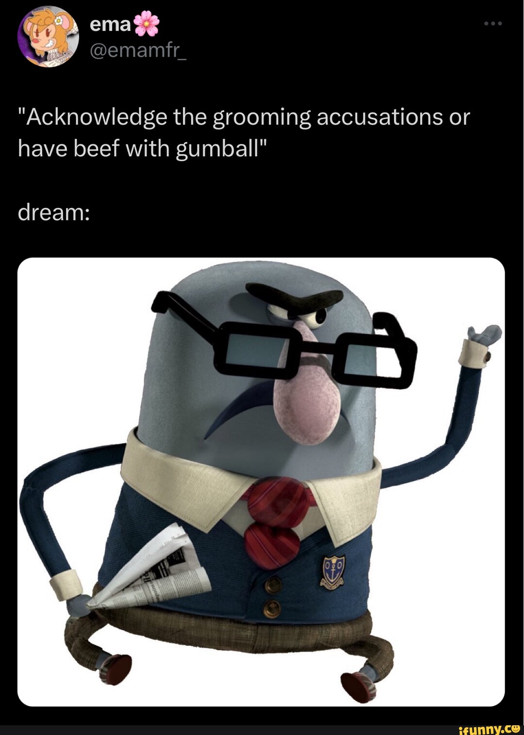 "Acknowledge the grooming accusations or have beef with gumball" dream ...