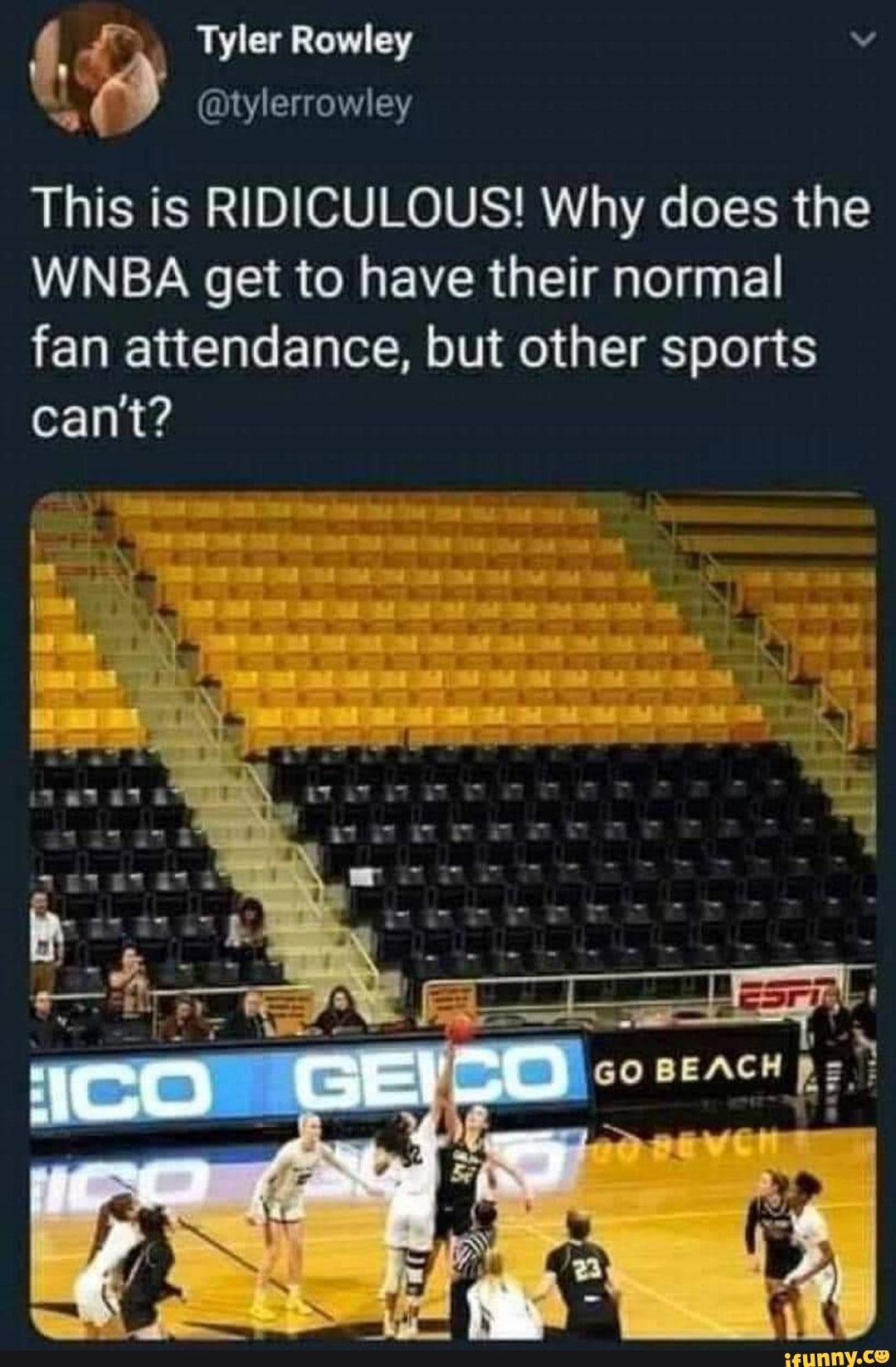 Tyler Rowley @tylerrowley This is RIDICULOUS! Why does the WNBA get to ...