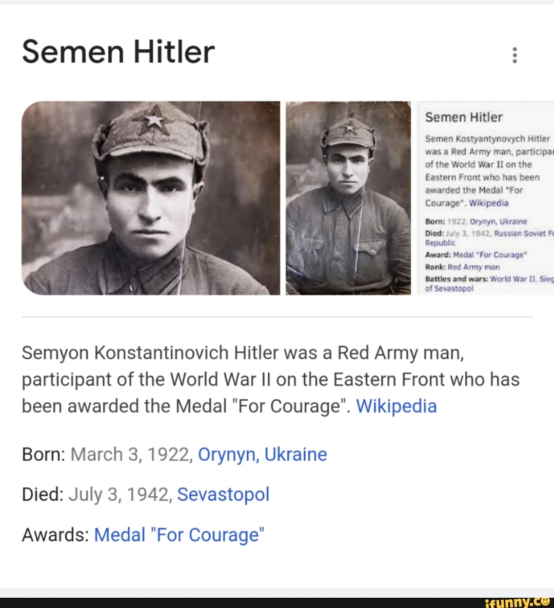 Semen Hitler : Semen Hitler Semen Kostyantynovych Hitler was Red Army ...