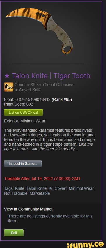 * Talon Knife I Tiger Tooth Counter-Strike: Global Offensive Covert ...