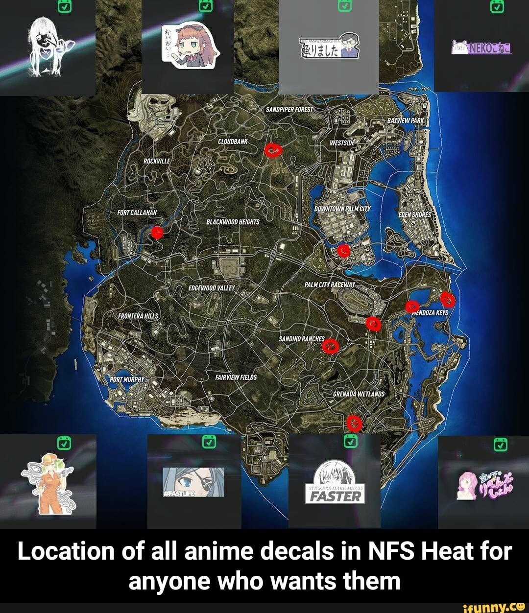 Location of all anime decals in NFS Heat for anyone who wants them ...