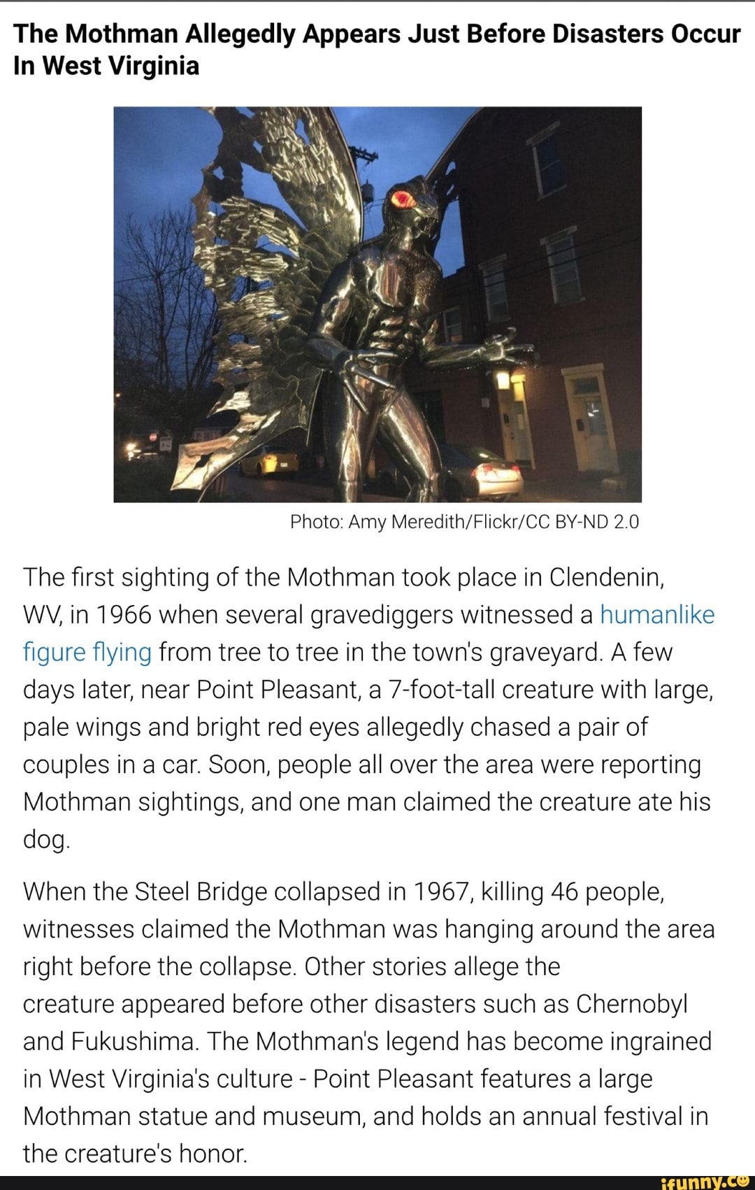 Mothman Sightings Before Disasters