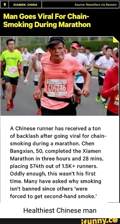 Alp Man Goes Viral For Chain- Smoking During Marathon OA Chinese runner ...