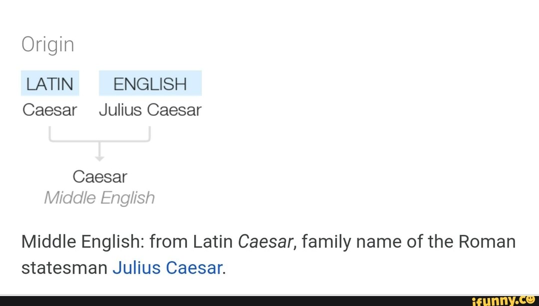 Origin LATIN ENGLISH Caesar Julius Caesar Caesar Middle English Middle ...