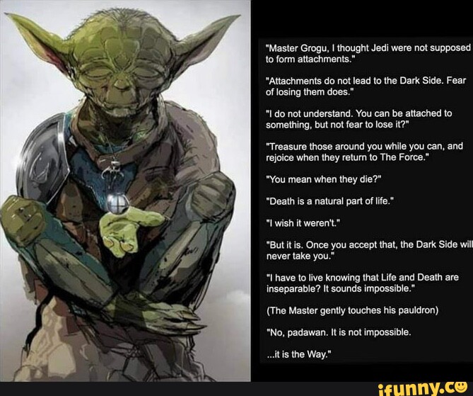 "Master Grogu, I thought Jedi were not supposed to form attachments ...